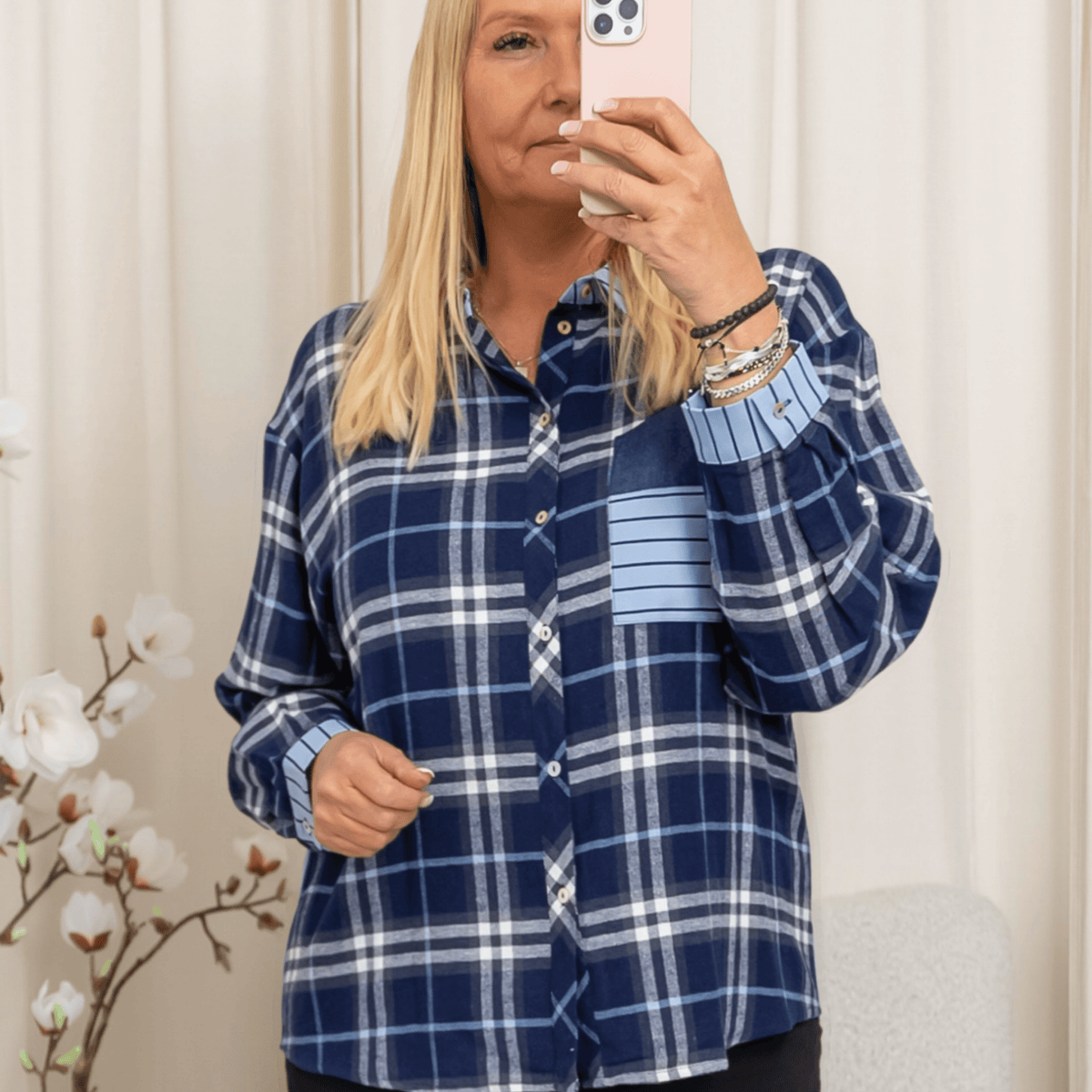Continue Alice mix shirt blue check - Online-Mode
